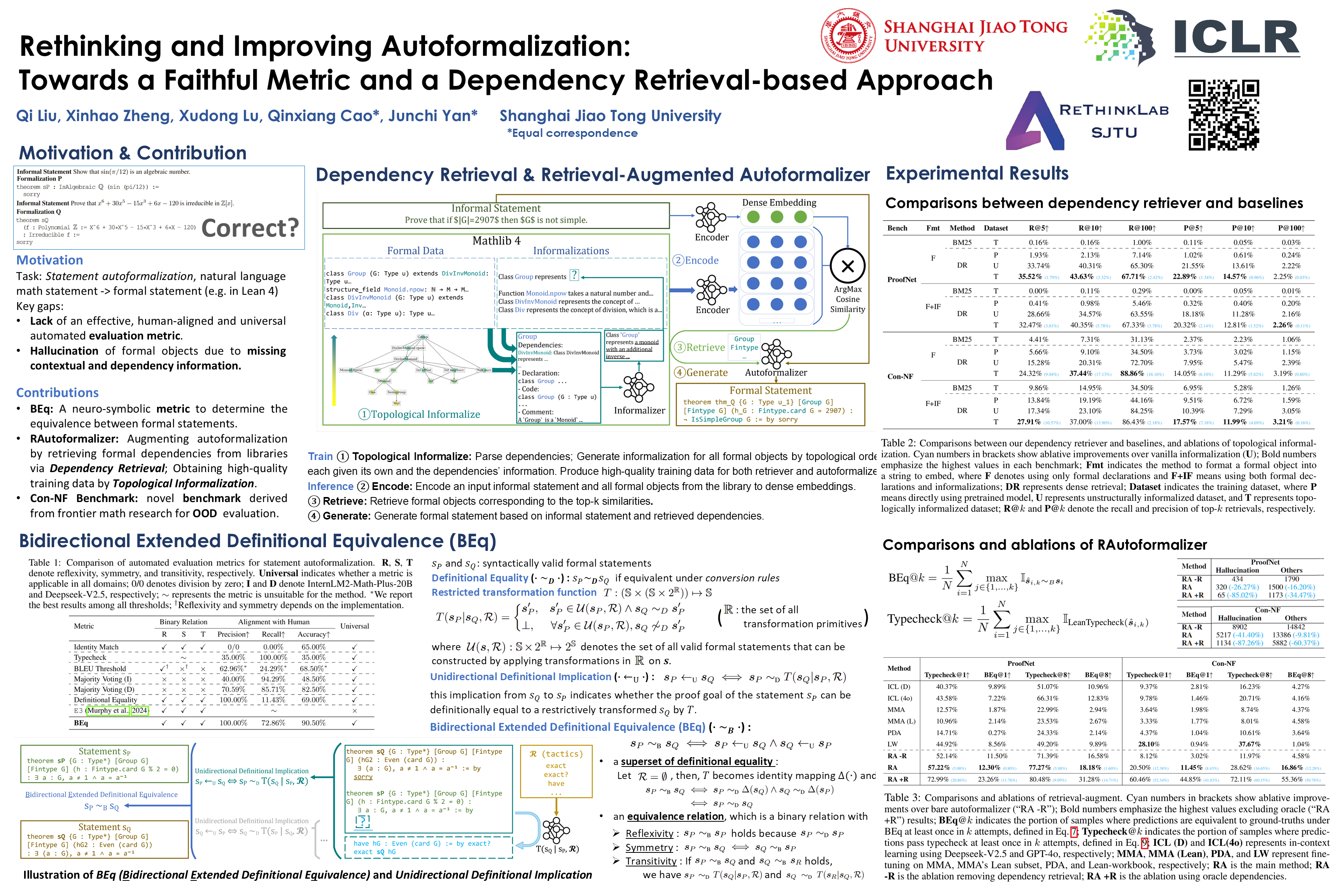 ICLR Poster Rethinking and Improving Autoformalization: Towards a Faithful Metric and a ...